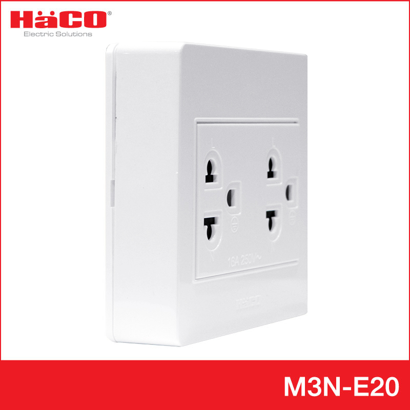 HACO-M3N-E20 เต้ารับ 3 ขา 2 ช่อง แบบลอย - HacoElectric official store - ThaiPick