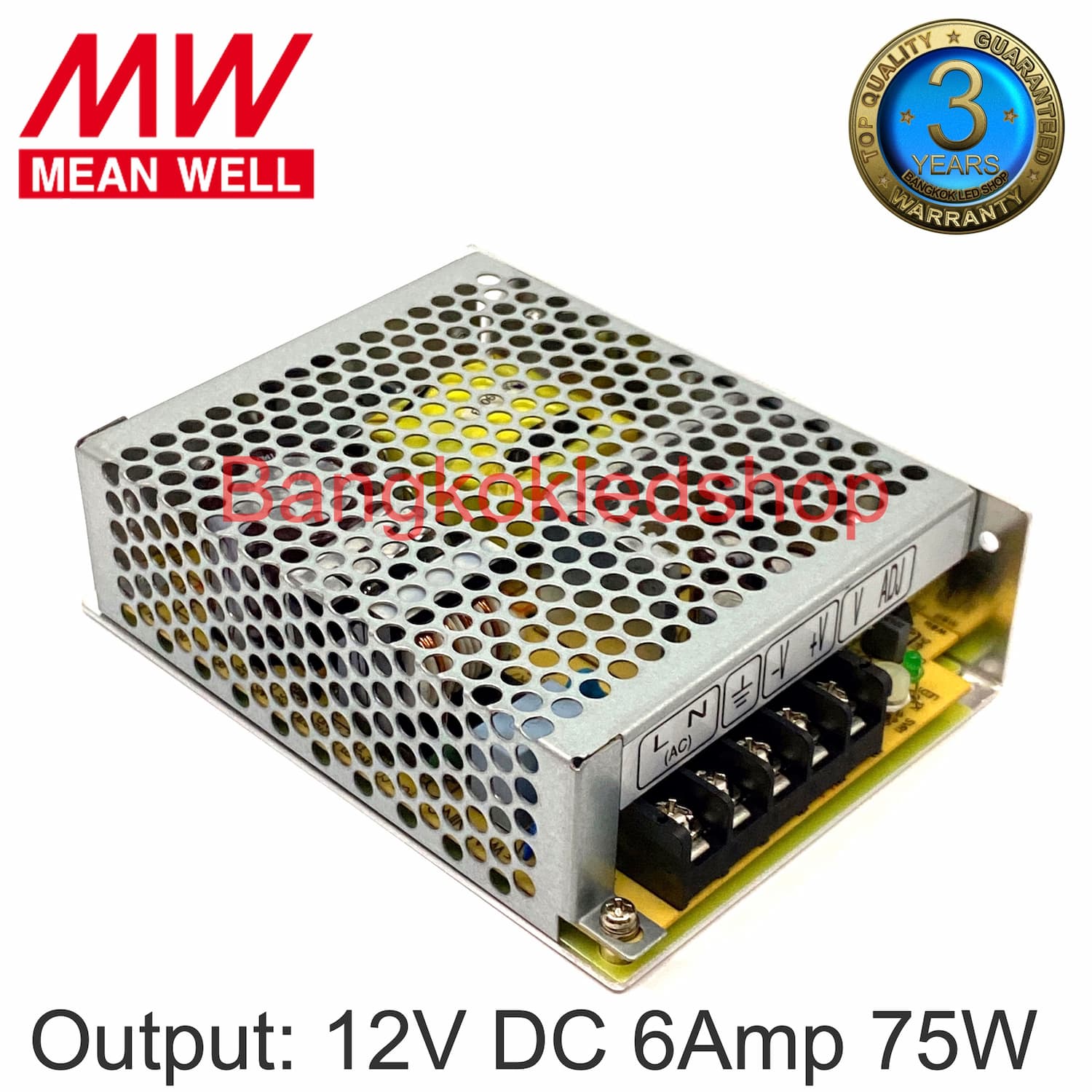 POWER SUPPLY RS 75-12 6AMP 12V 75W สวิตซ์ชิ่งพาวเวอร์ซัพพลาย ยี่ห้อMEAN WELL(มีนเวล) หม้อแปลง ...