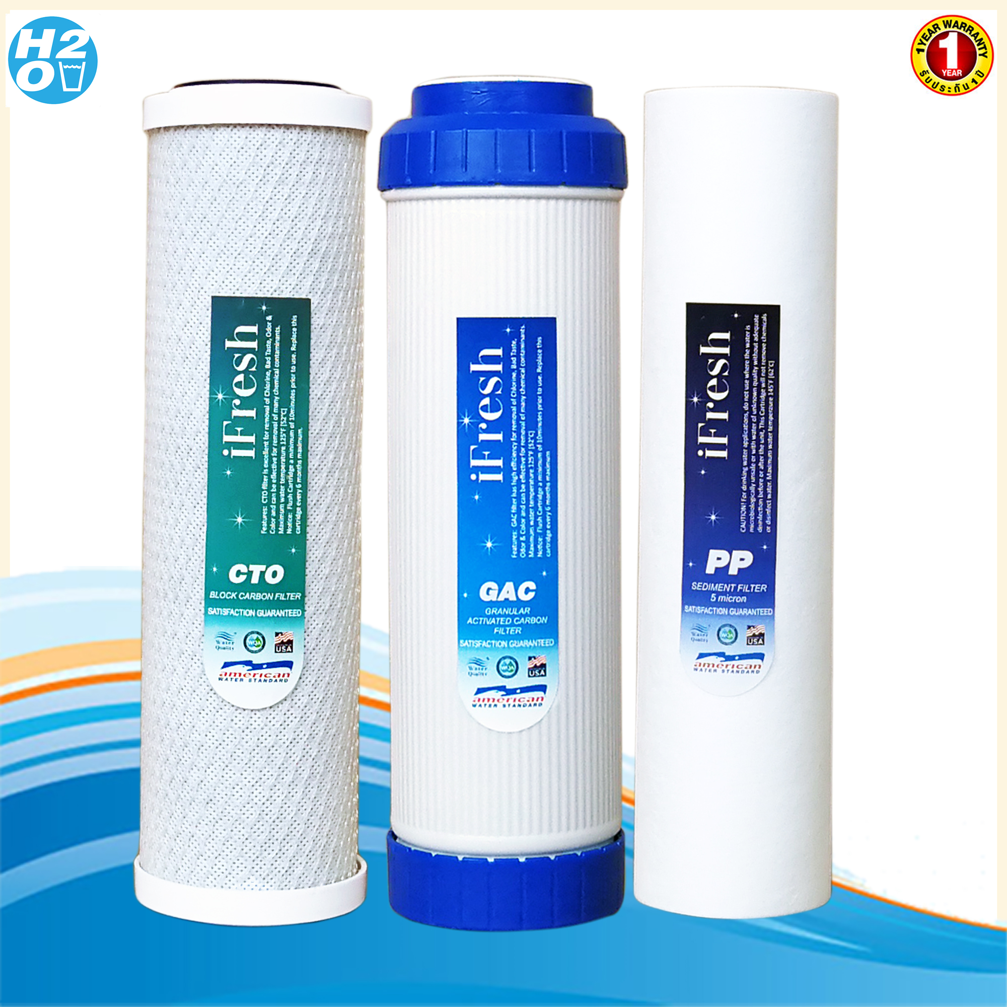 iFresh ชุดไส้กรองน้ำมาตราฐาน 10 นิ้ว PP/GAC/Carbon Block - H2O - ThaiPick