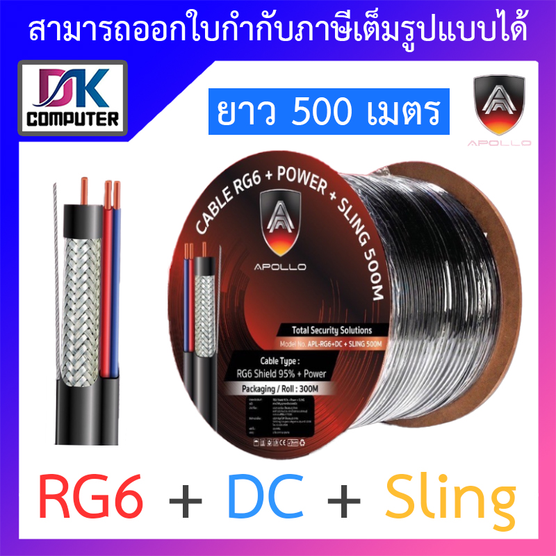 Apollo สาย RG6 สำหรับเดินสายกล้องวงจรปิด RG6 + DC + Sling ยาว 500 เมตร ...