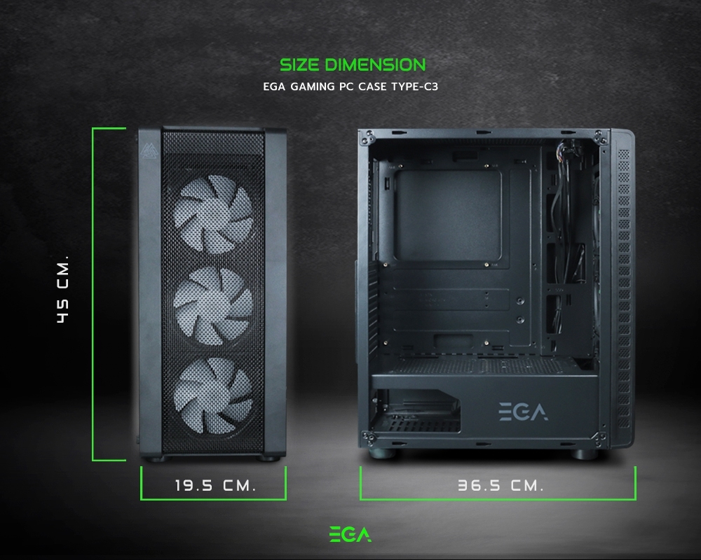 เคส EGA TYPE C3 GAMING PC CASE Black/White แถมพัดลม ARGB 3 ตัว สามารถ ...