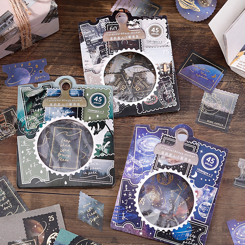 45pcs Retro Starry Forest Stamp Decorative Foil Gold Stickers ...