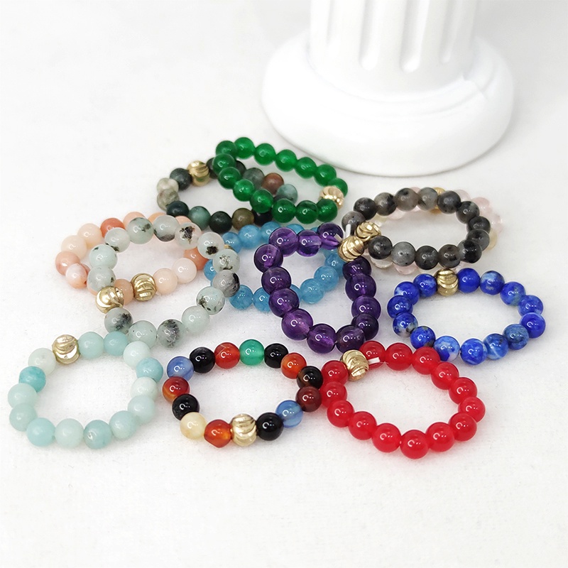 Natural Crystal Stone Elastic Ring 4mm Healing Gemstone Handmade ...