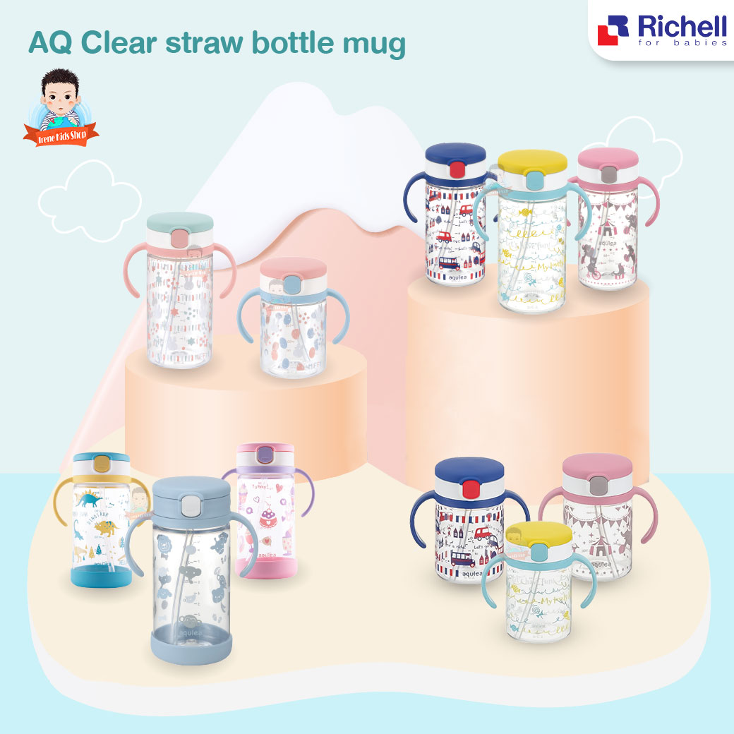 กระติกน้ำ ถ้วยหัดดื่ม ถ้วยหลอดดูดกันสำลัก Richell AQ straw de mug ...