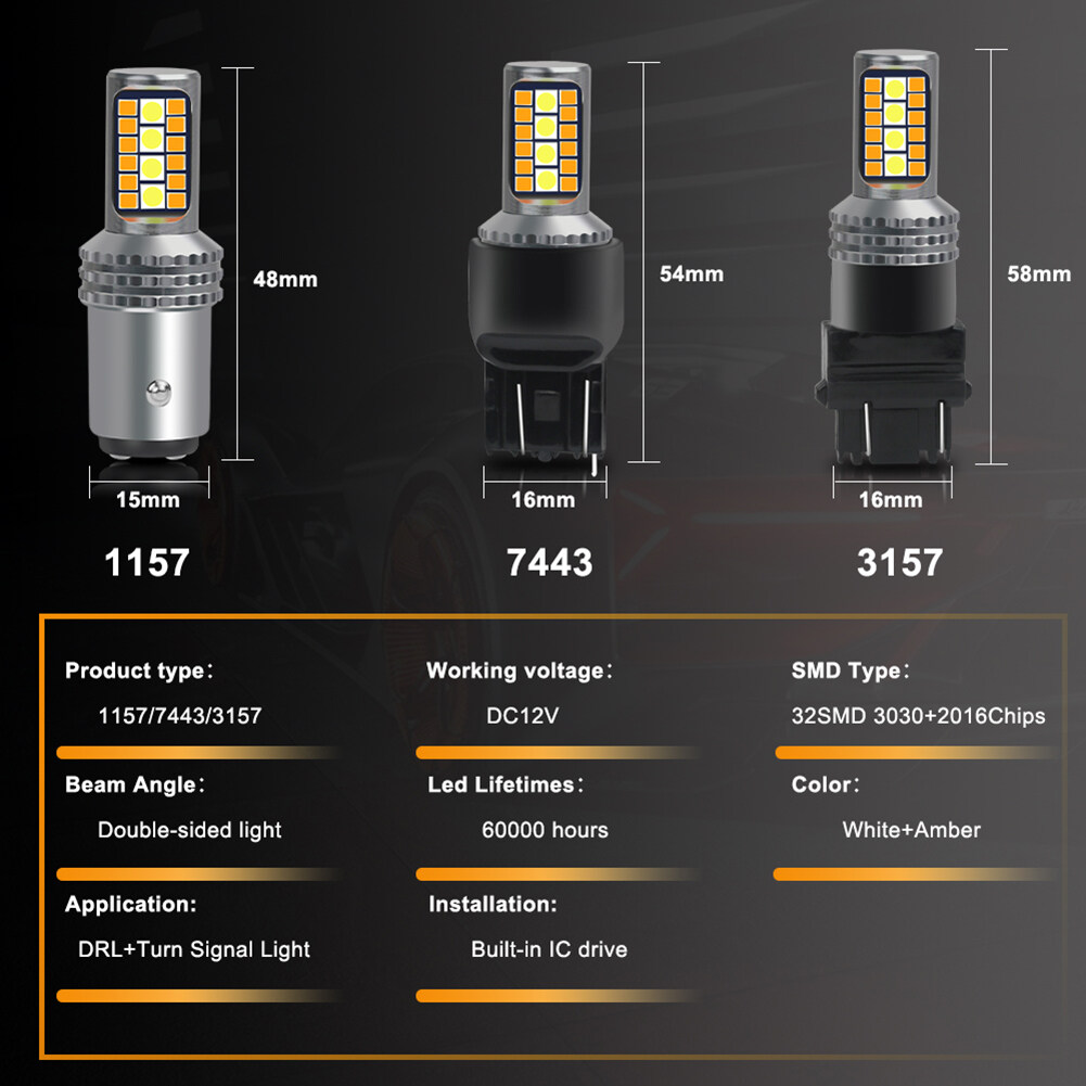 ANMINGPU 2x ไฟสัญญาณ Led T20 7443 580 W21 5W Led T25 3157 P27 7W 3030SMD BAY15D P21 5W Led 1157 ...