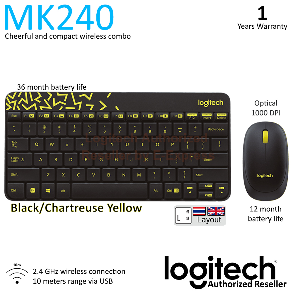 Logitech Wireless Keyboard and Mouse รุ่น MK240 Nano สีดำ แป้นภาษาไทย ...