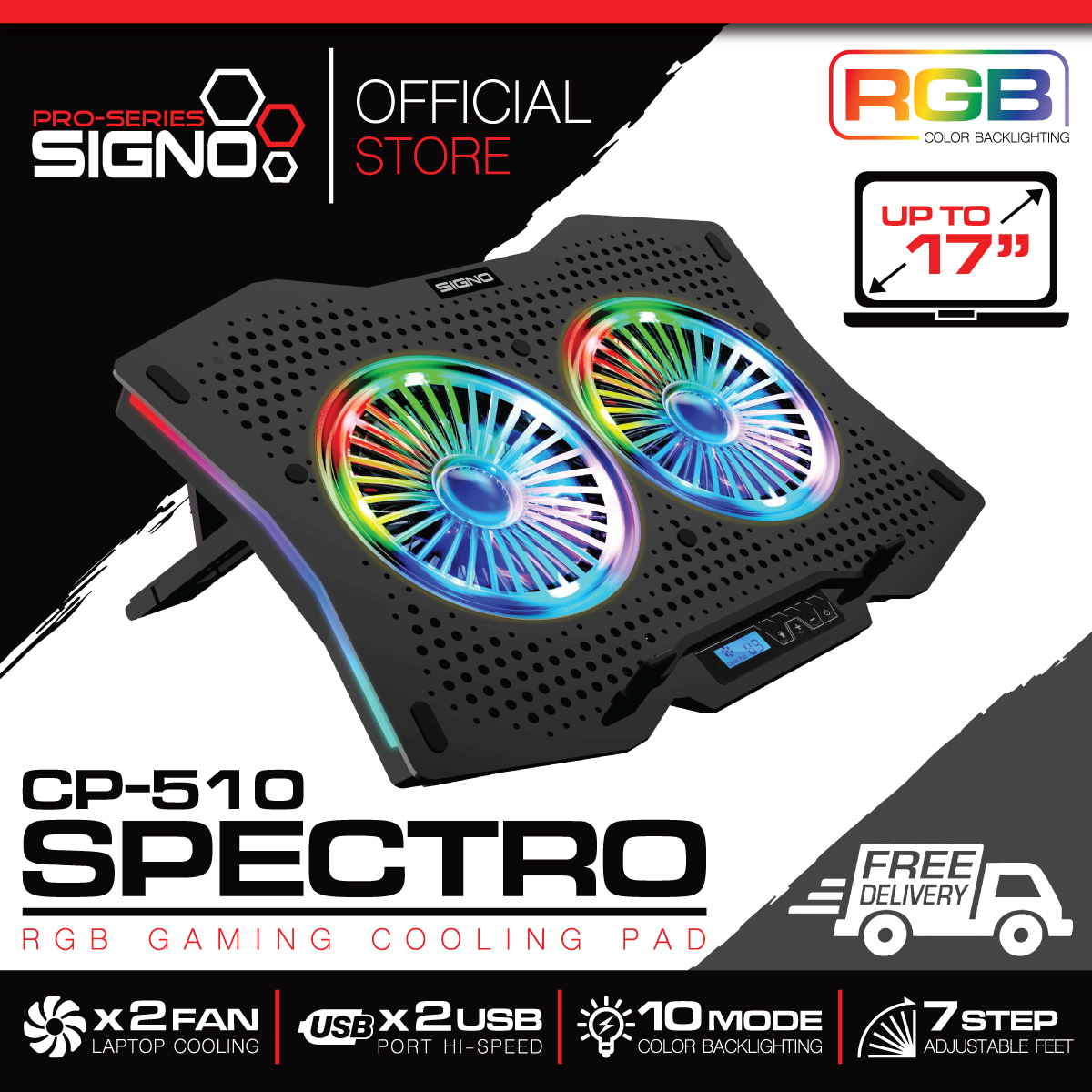 SIGNO RGB Gaming Cooling Pad รุ่น SPECTRO CP-510 (สีดำ) (พัดลมระบายความ ...