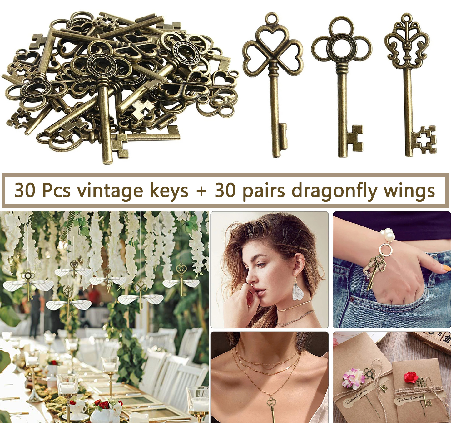30Pcs Flying Keys DIY Handmade Accessories with Dragonfly Wing Charms ...