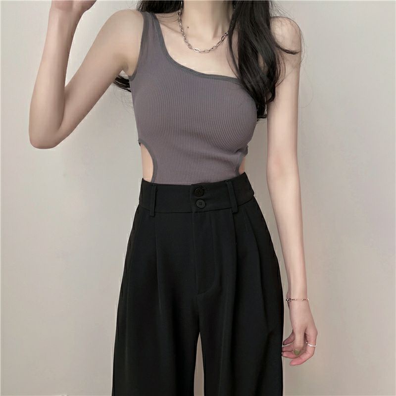 Zero SHOP????พร้อมส่ง???? (Zero-FY1823) เสื้อกล้ามไหมพรม มีฟองน้ำ ดีเทลสายข้างเดียว เว้าเอวเซ็ก ...