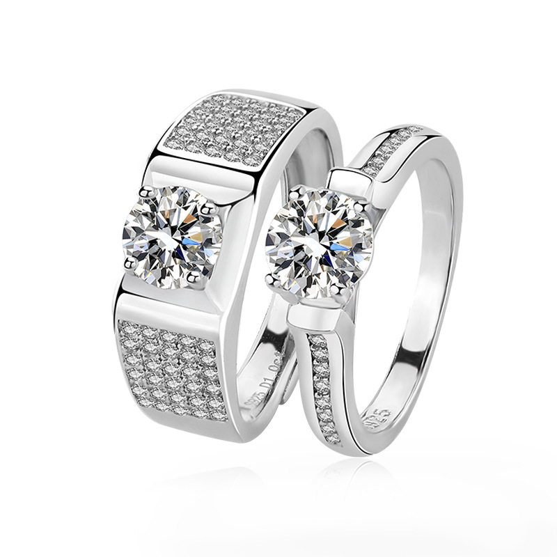 เพชรแท้ 100แหวนคู่เพชร แหวนคู่เงินแท้S925 18K แหวนแฟชั่นหรูหราเบาๆ แหวนคู่ปรับได้ ความจงรักภักดี ...