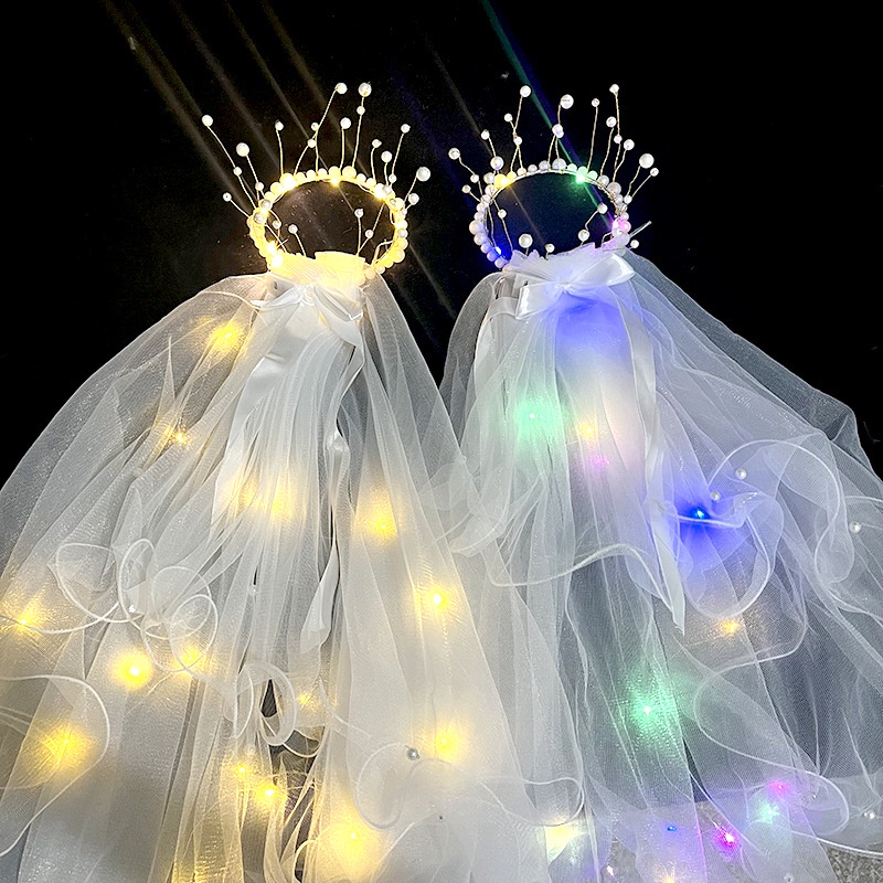 Lifefreeเวลเจ้าสาว ผ้าคลุมผมเจ้าสาวประดับไฟ พร้อมไฟลวด ฟรีถ่าน มีไฟ ...