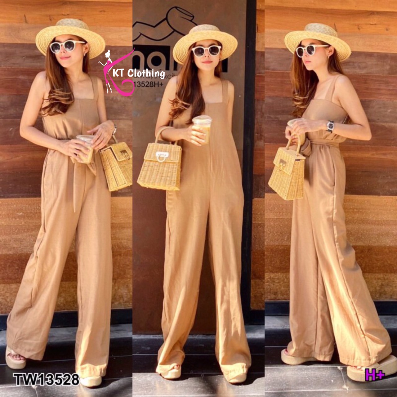 13528 Jumpsuit จั๊มสูทยาว สายเดี่ยว + เชือกผูกเอว Long jumpsuit, single strap + drawstring waist ...