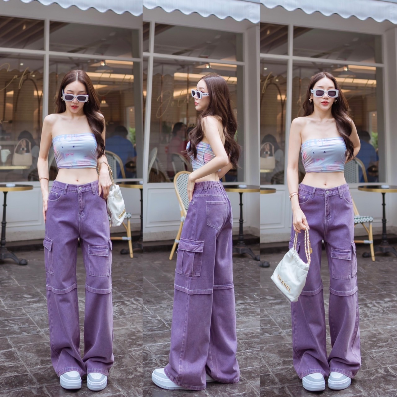 ST460 SistaDenim กางเกงสไตล์คาร์โก้สีม่วงผู้หญิง - Sista Denim - ThaiPick