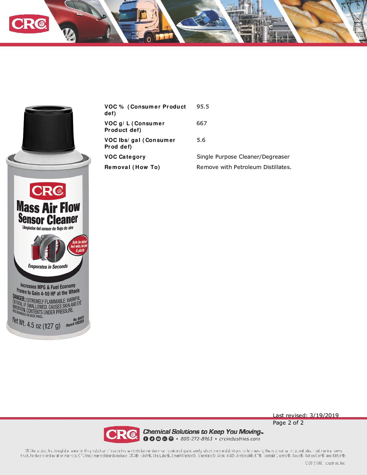 CRC Mass Air Flow Sensor Cleaner 190 g. แอร์โฟลเล็ก - T.P.K. Shop ...