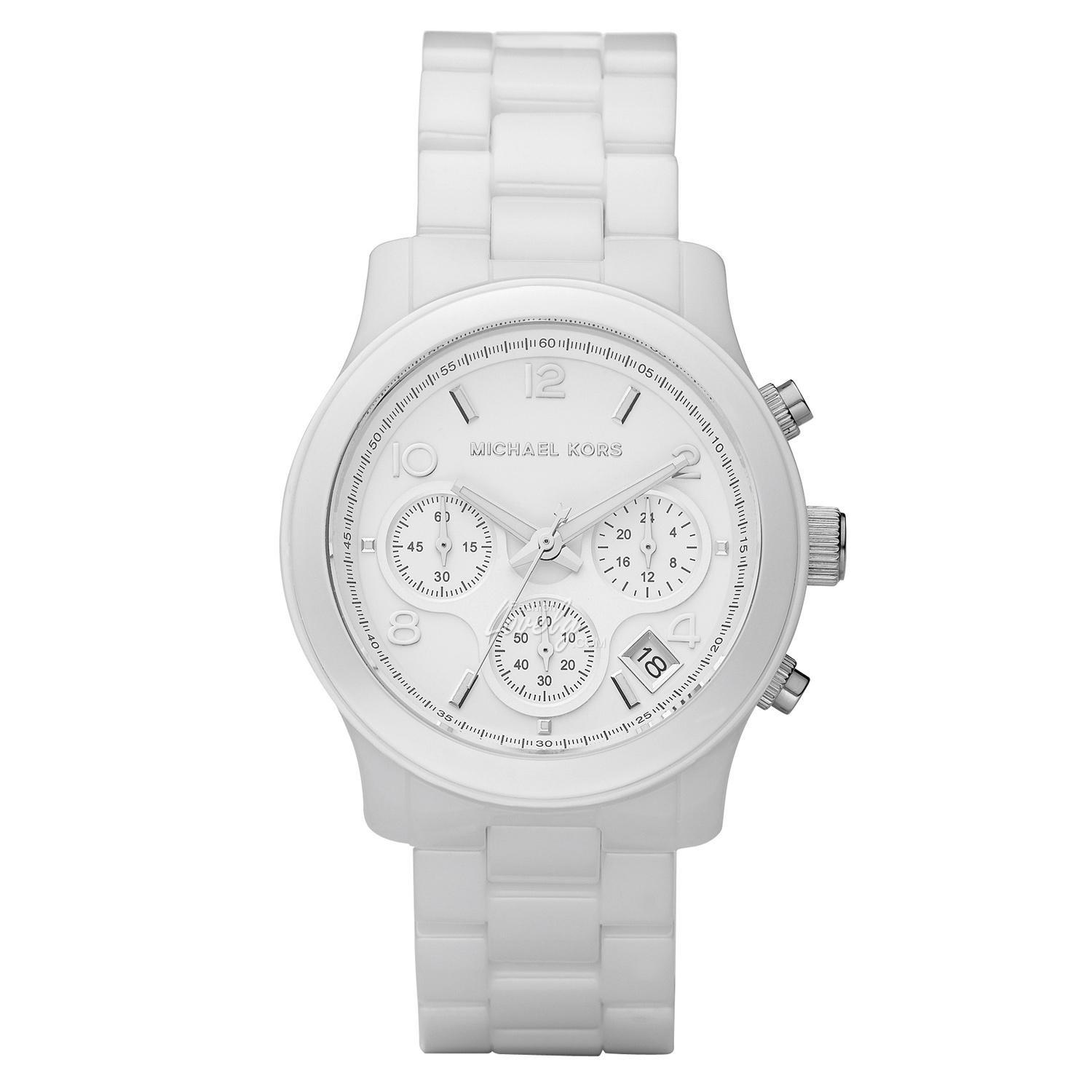 นาฬิกาข้อมือผู้หญิง MICHAEL KORS White Dial Gold White Ceramic Bracelet ...