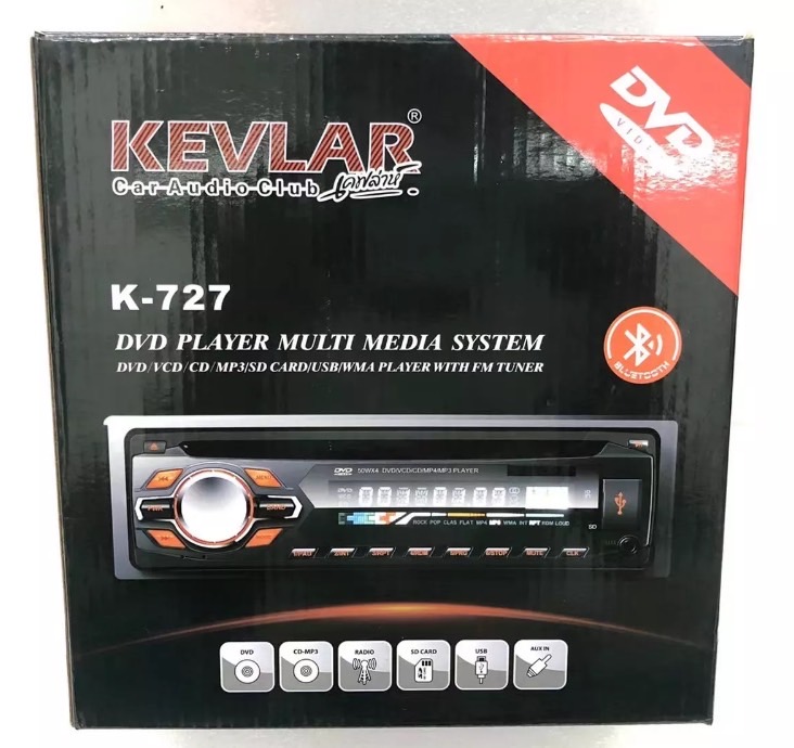 KEVLAR K-727 เครื่องเล่นติดรถยนต์ 1 Din รองรับ DVD USB SD Card FM มีบลูทูธในตัว - TZLA - ThaiPick