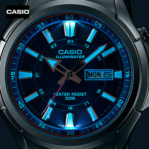 Velashop นาฬิกาข้อมือผู้ชายคาสิโอ CASIO สายสแตนเลส หน้าปัดน้ำเงิน พร้อมไฟ LED รุ่น MTP-E200D ...