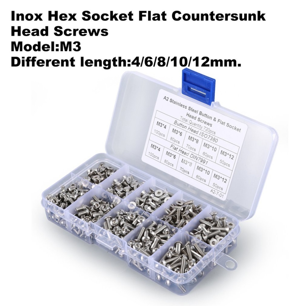 720PCS Stainless Steel Inox Hex Socket Flat Countersunk Head Cap Allen ...