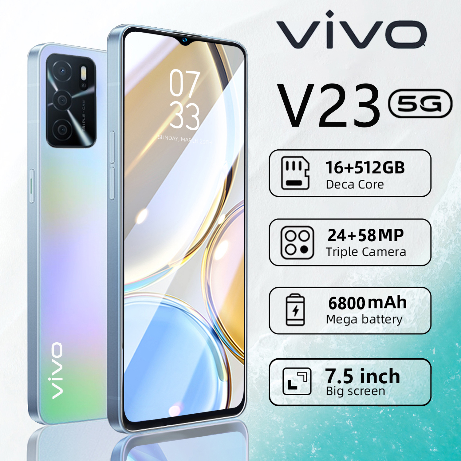 รับประกัน 1 ปี2022 ของแท้ VIV0 V23 5G 7.5นิ้ว ศัพท์มือถือ รองรับ2ซิม Smartphone 4G5G ศัพท์สมา ...