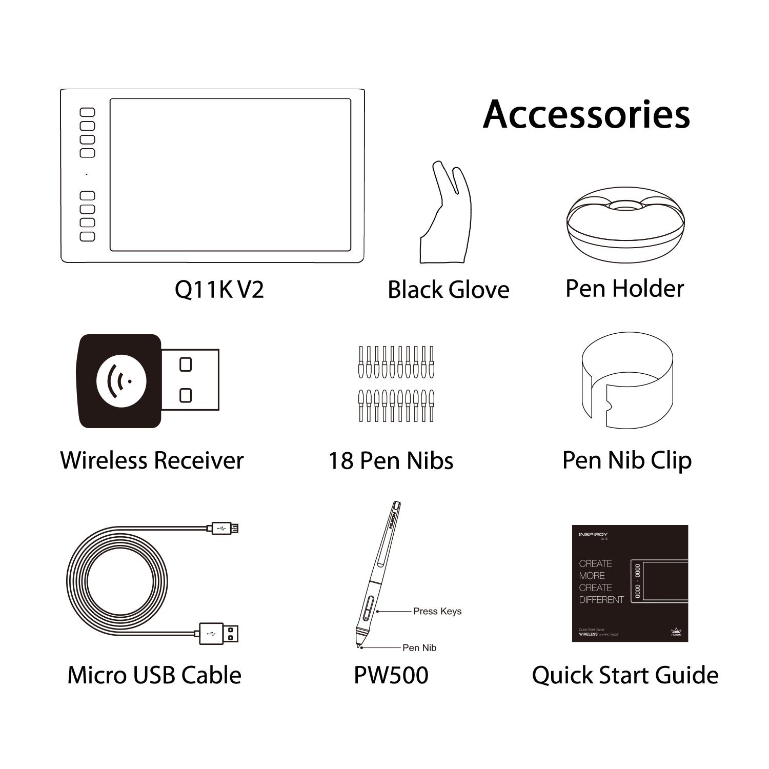 Huion Q11K V2 Wireless Graphic Drawing Tablet Upgraded Battery-Free ...