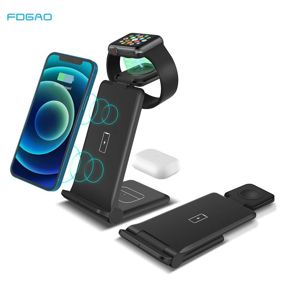30W Qi Wireless Charger Foldable Stand 3 In 1 Fast Charging Pad Dock ...