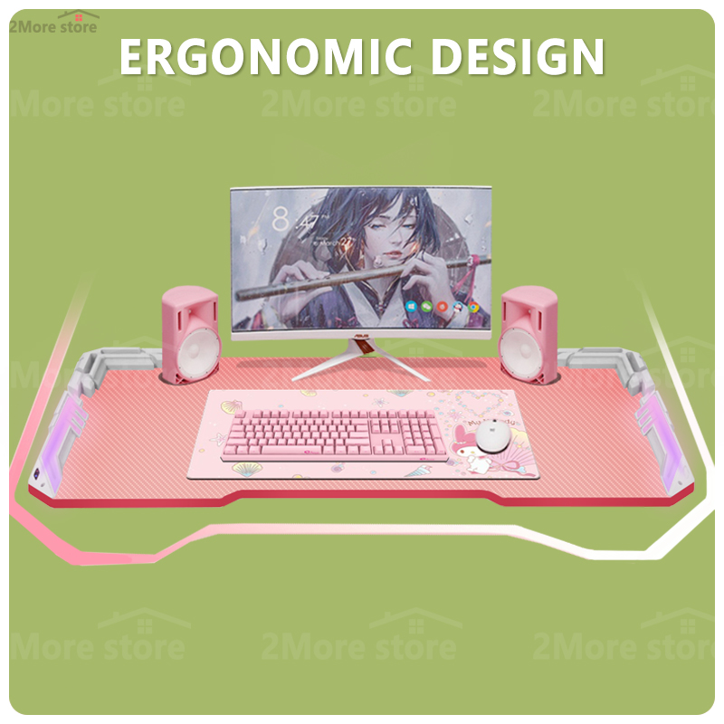 2MoreStore สีชมพู โตะคอมพิวเตอร์ โต๊ะเกมมิ่ง Pink gaming table โต๊ะ โต ...