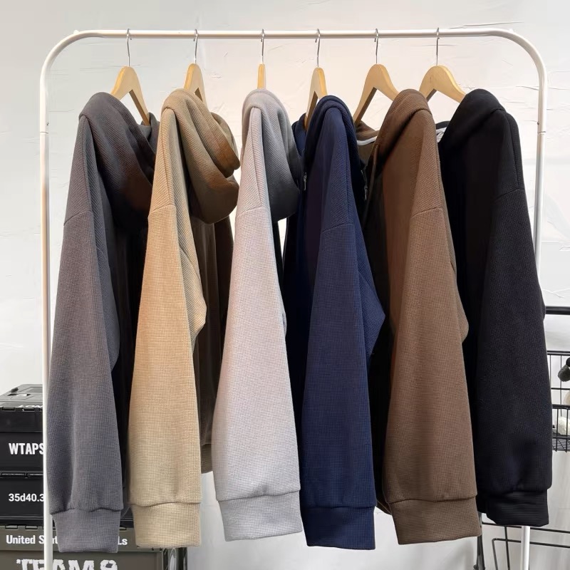 YIY SHOP (7033)เสื้อแจ็คเก็ตแขนยาว แบบบาง มีซิป มีฮู้ด ผ้าวาฟเฟิล ทรง ...