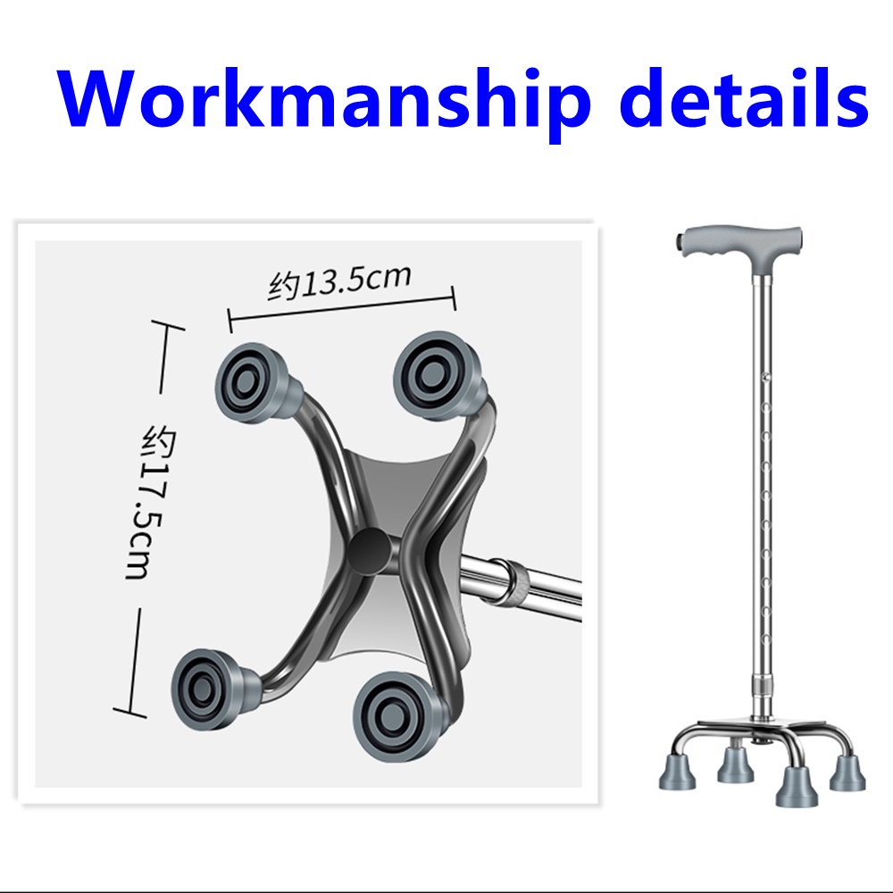 Adjustabe Walking Stick Quad Cane Portable Trusty Cane for Elders ...