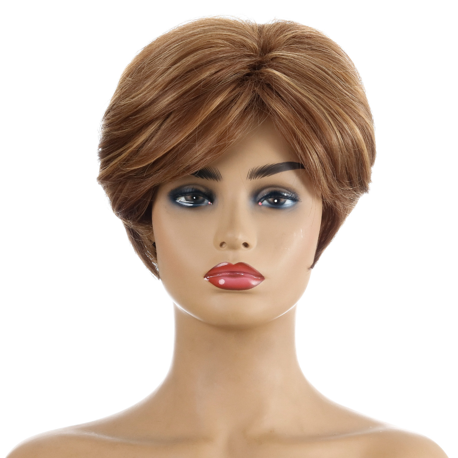 Wigs for Woman or Girl Short Wavy Hair Synthetic Golden Brown Natural ...