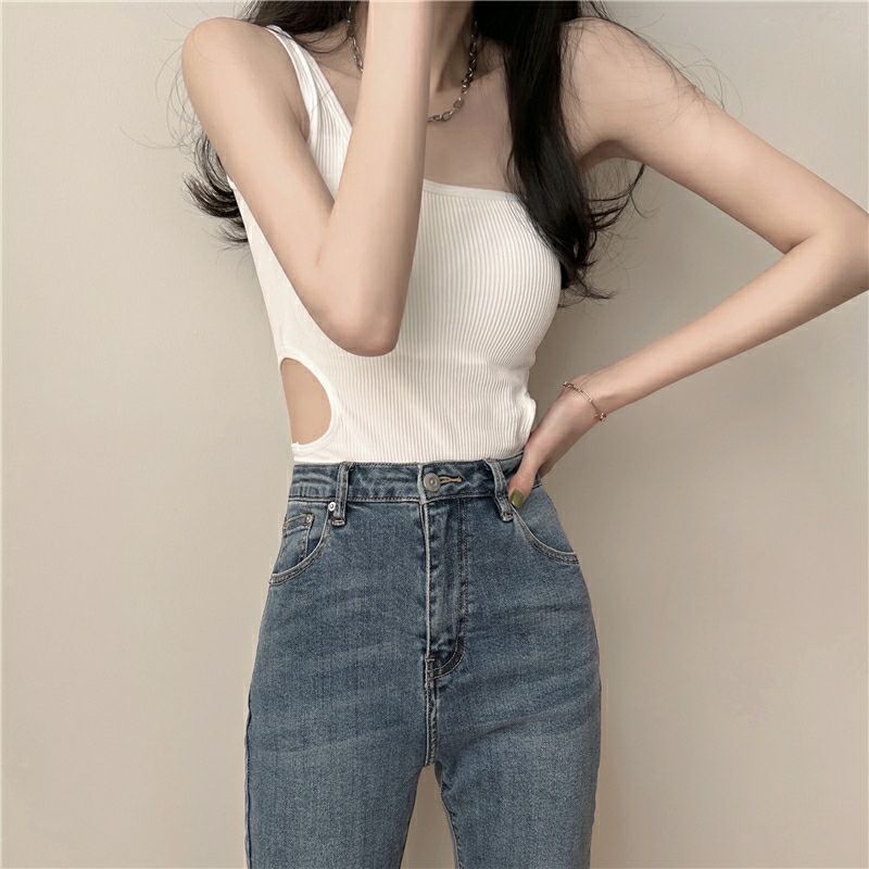 Zero SHOP????พร้อมส่ง???? (Zero-FY1823) เสื้อกล้ามไหมพรม มีฟองน้ำ ดีเทลสายข้างเดียว เว้าเอวเซ็ก ...