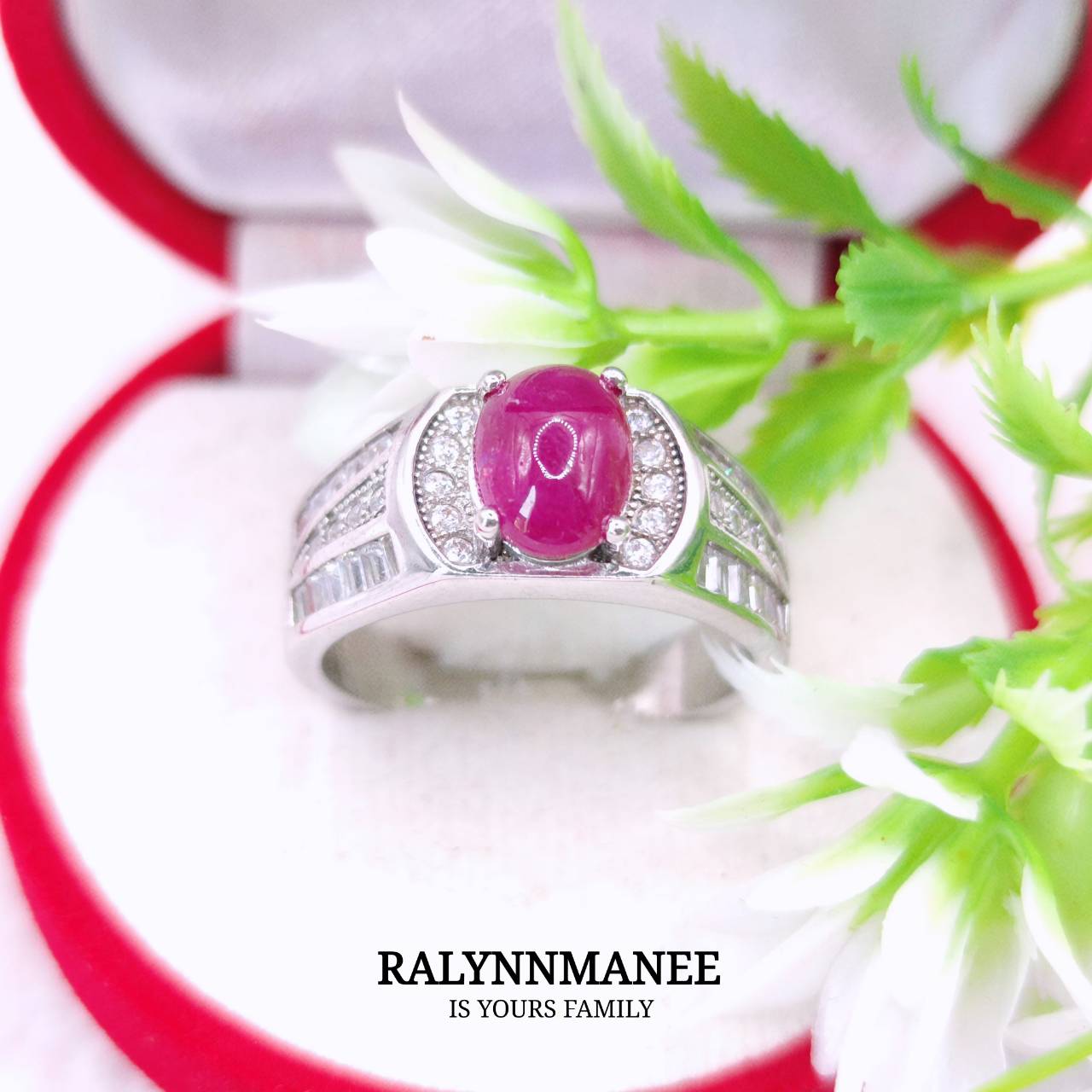 A6431 แหวนชายพลอยทับทิมแท้ ( Ruby ) ตัวเรือนเงินแท้925 ชุบทองคำขาว มีไซส์ 62 แก้ไซส์ฟรีค่ะ ...