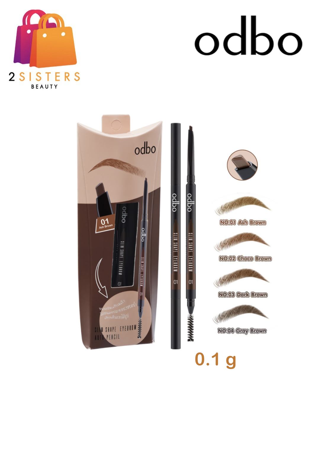 ดินสอเขียนคิ้ว odbo SLIM SHAPE EYEBROW AUTO PENCIL รหัส OD703 - 2sistersbeauty - ThaiPick
