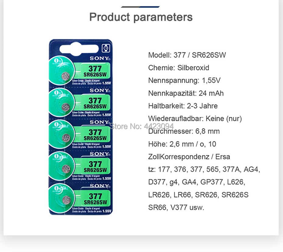 [Shipg ฟรี] 5ชิ้น 100 ต้นฉบับ377 SR626SW SR626 AG4 1.55โวลต์ซิลเวอร์ ...