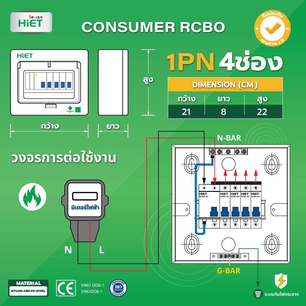 " HIET RCBO " ตู้กันดูด 4 ช่อง ตู้คอนซูมเมอร์ยูนิต HIET & NANO PLUS ...