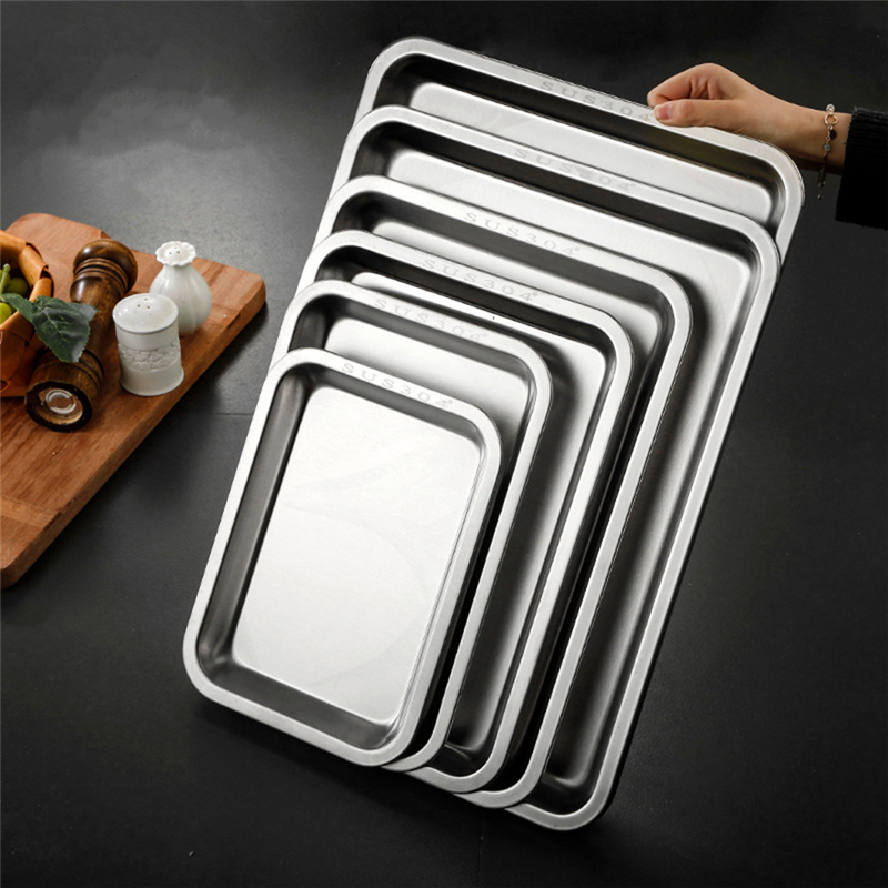 Stainless Steel Storage Tray Food Plate Rectangular Bread Loaf Baking ...