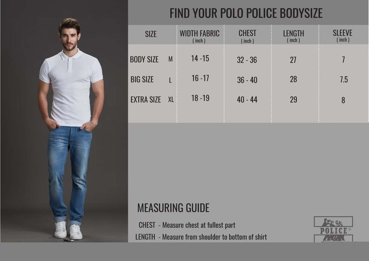 เสื้อโปโล Police Bigsize ทรง Slim fit ผู้ชายผู้หญิง สี ดำกรมท่าขาวเทา (BP30) - POLICE.. - ThaiPick