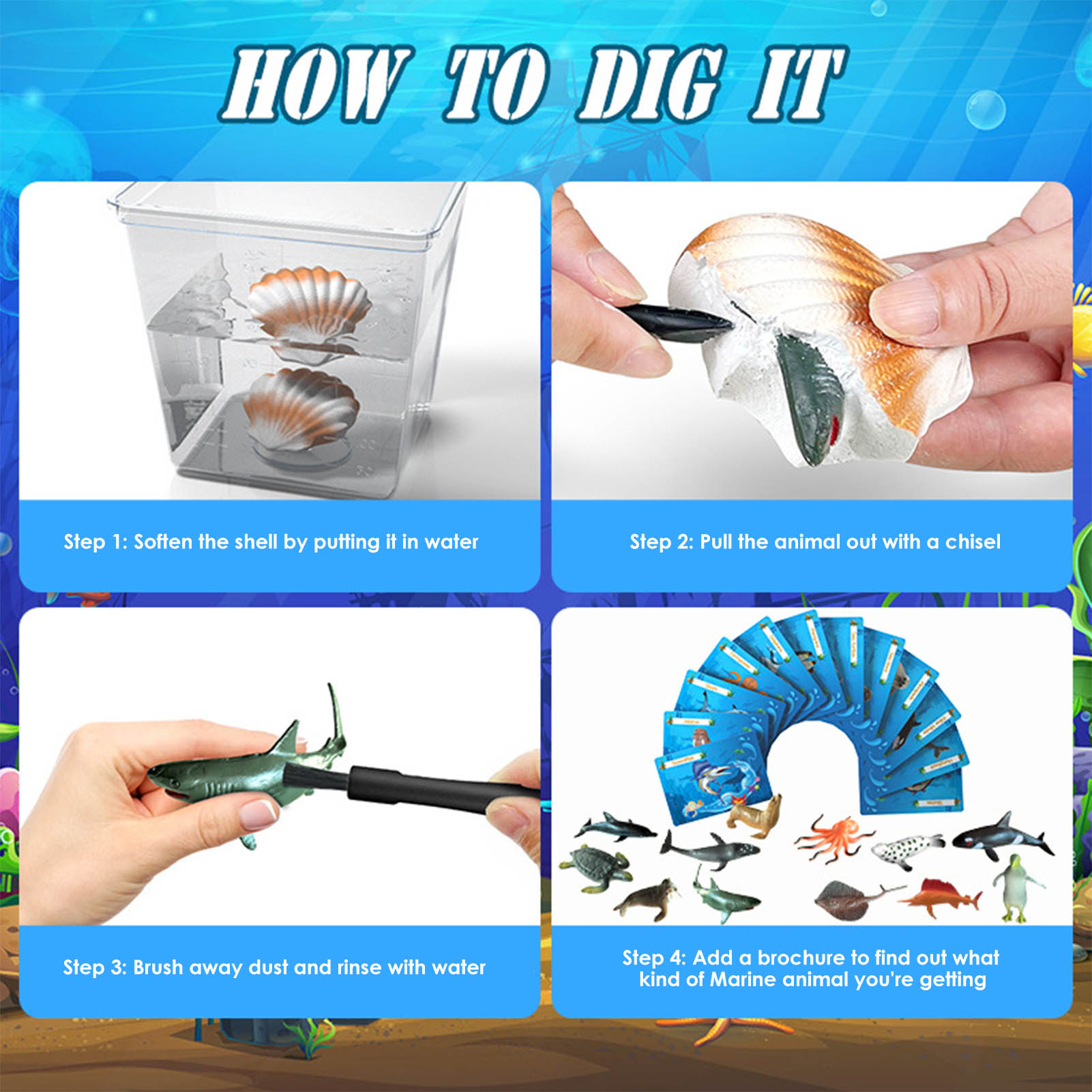 12 PCS Sea Animals Dig Kit For Kids Ocean Life Bath Toys Figures Party ...