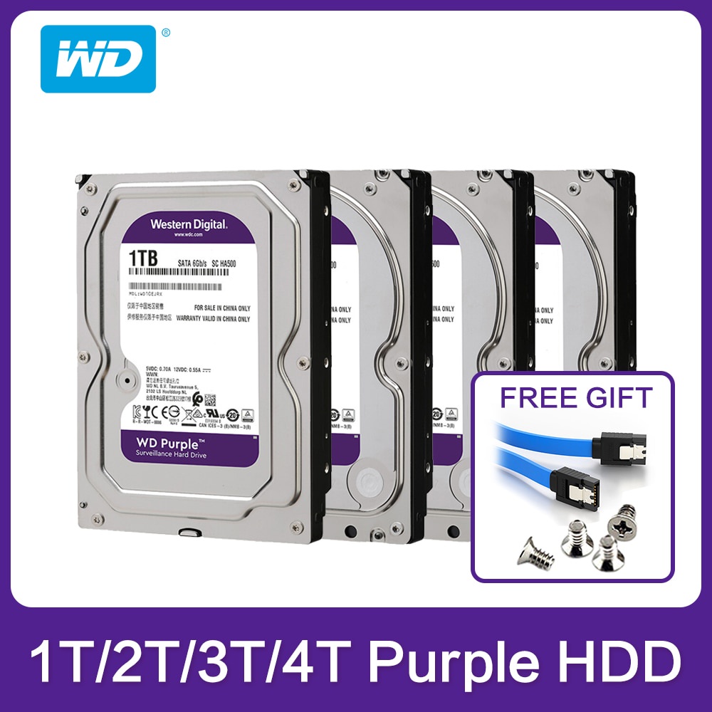 Western Digital WD Purple HDD 1TB 2TB 3TB 4TB SATA 6.0Gbs 3.5 Hard Drive Disk for ...