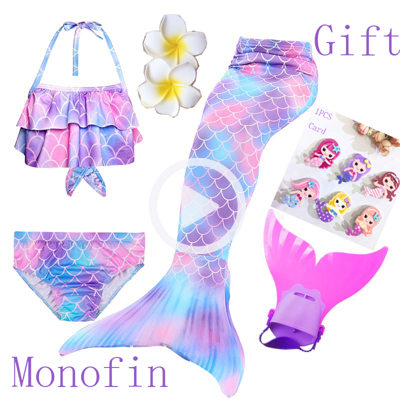 ชุดว่ายน้ำเด็กผู้หญิง Spark Mermaid Tail 4 ชิ้นพร้อม Monofin สำหรับเด็ก ...