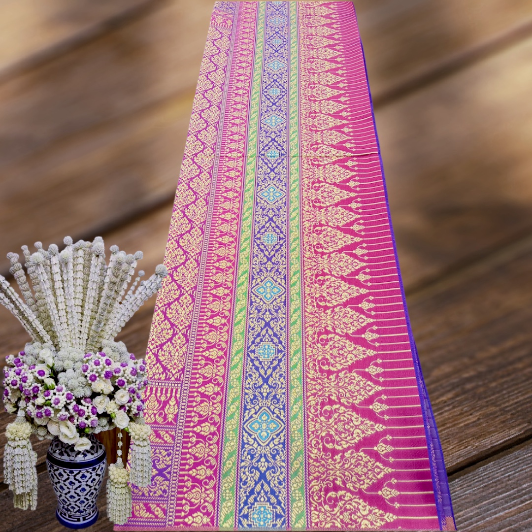 ผ้าไหมเทียมลายอมิตา 11 สีชมพูอมม่วง ผ้าไหมสังเคราะห์ ผ้าไหมทอเครื่อง ...