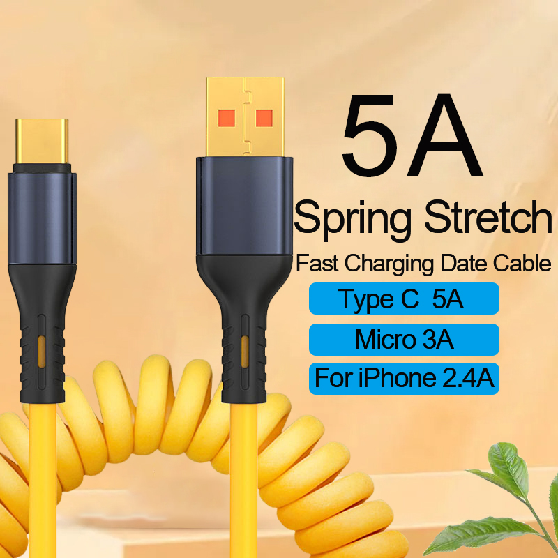 5A 120W USB Type C ฤดูใบไม้ผลิรถ Fast สายชาร์จเร็ว Micro 3A 1.5M สำหรับ ...