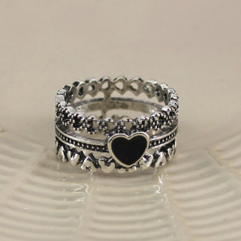 Retro Spades Heart Love Three-Layer 925 Sterling Silver Adjustable ...