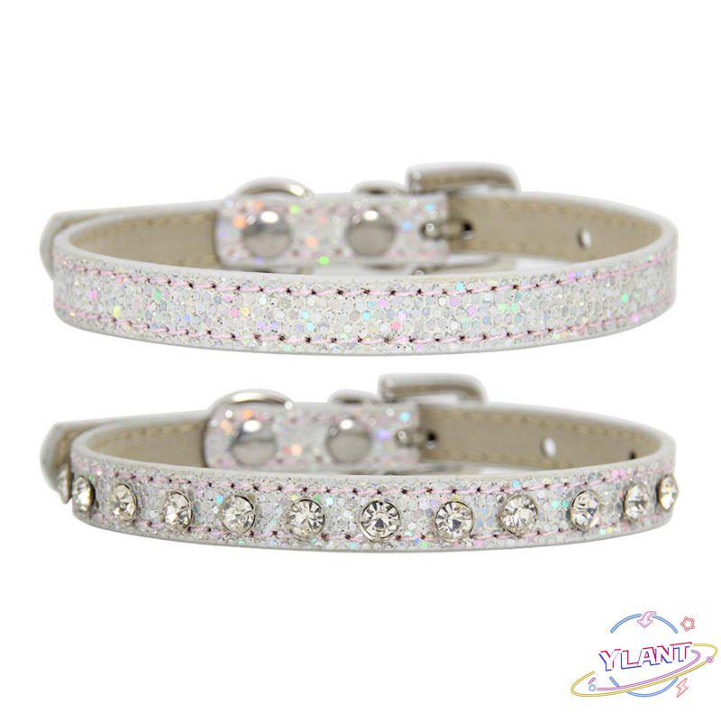 PU Shining Diamond Rhinestone Cat Collar Leather Puppy Dog Collars Cute ...