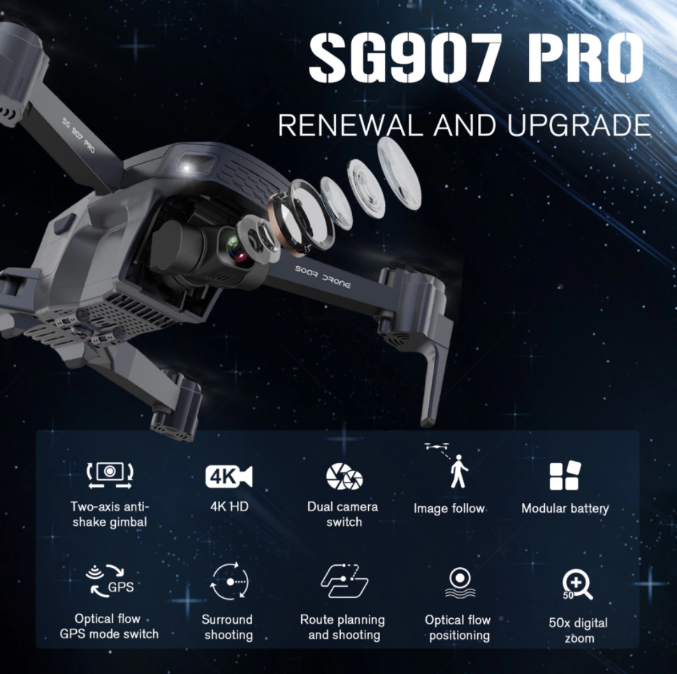 Drone【ZLRC SG907 Pro】มีกระเป๋าและแบต1 กล้องชัด 4K กิมบอล 2 แกน 5G WIFI ...