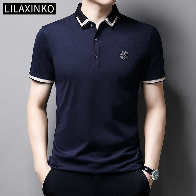 3 Colour LILAXINKO Plain Polo Shirt Casual Lapel Collar T Shirt Short ...