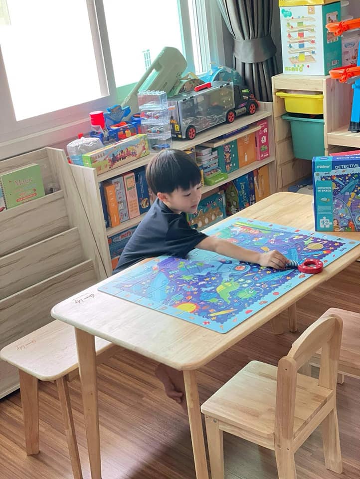 ชุดโต๊ะไม้ยางพาราสำหรับเด็ก พร้อมม้านั่งยาว - GROW UP 8899 - ThaiPick