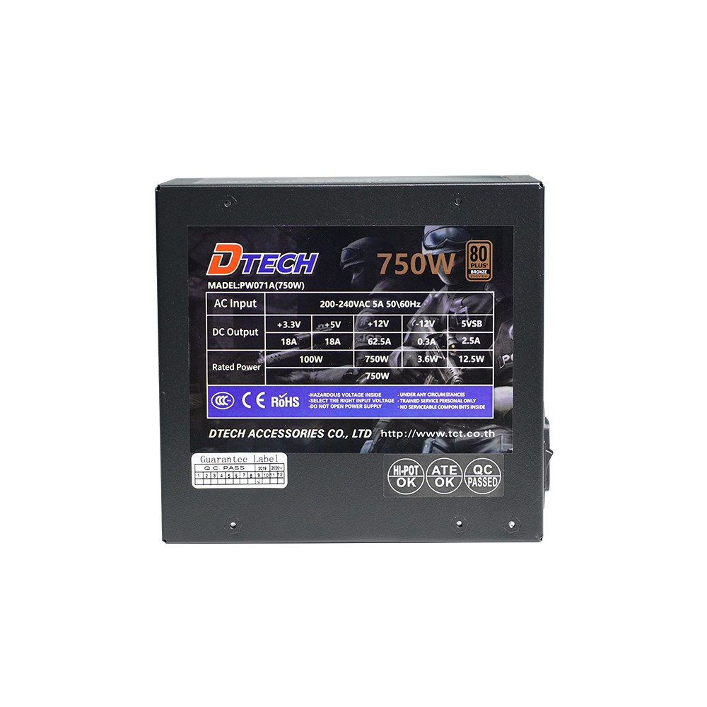 โปรเดือน 12 Dtech Power Supply 750W (80 Plus Bronze) รุ่น PW071A ปรับความเย็นอัตโนมัติ พาวเวอร์ ...