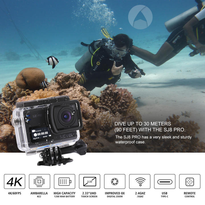 SJCAM SJ8 Pro 4K 60fps Sports Camera Waterproof Anti-Shake Dual Touch ...