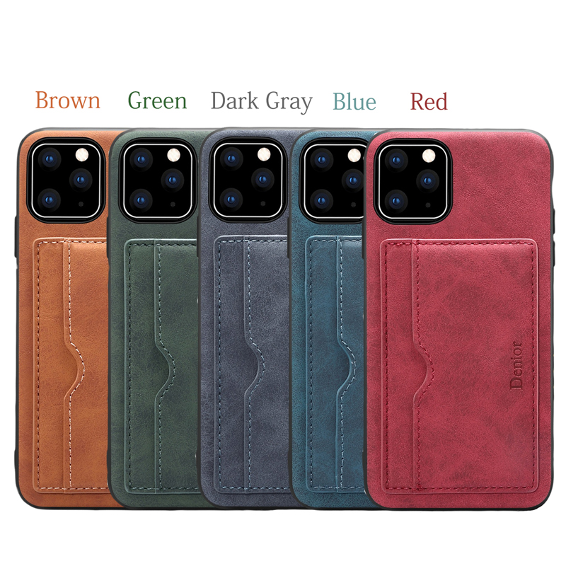 For iPhone iPhone 11 Pro Max Card Stand Back Case Retro Scrub PU ...
