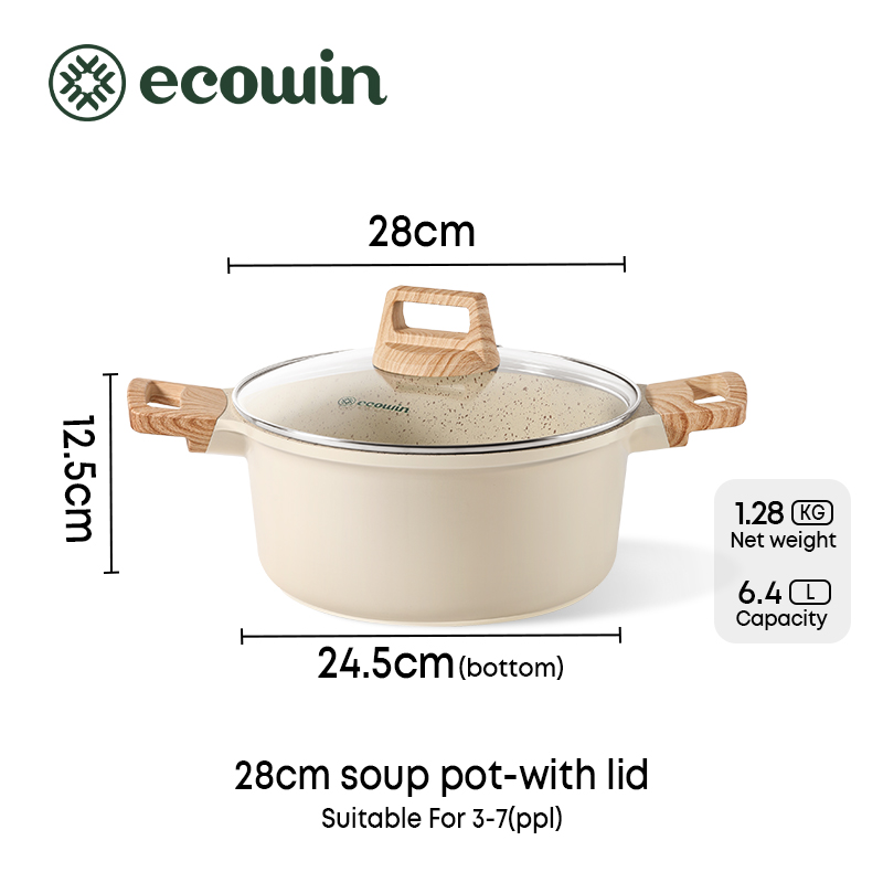 Ecowin หม้อซุปเคลือบหินไพฟาน เซรามิค พร้อมฝาปิด PFOA 20ซม.24ซม.28ซม. ไม่เหนียวติด | Lazada.co.th